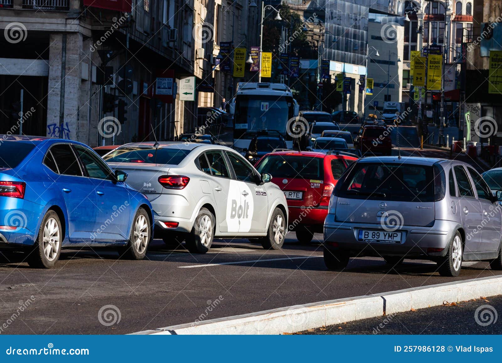 Car Traffic at Rush Hour. Car Pollution, Traffic Jam in Bucharest ...