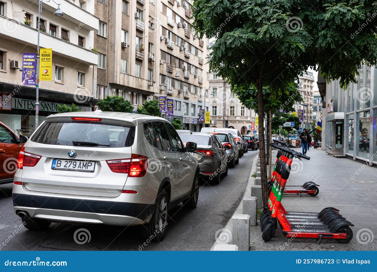 Car Traffic at Rush Hour. Car Pollution, Traffic Jam in Bucharest ...
