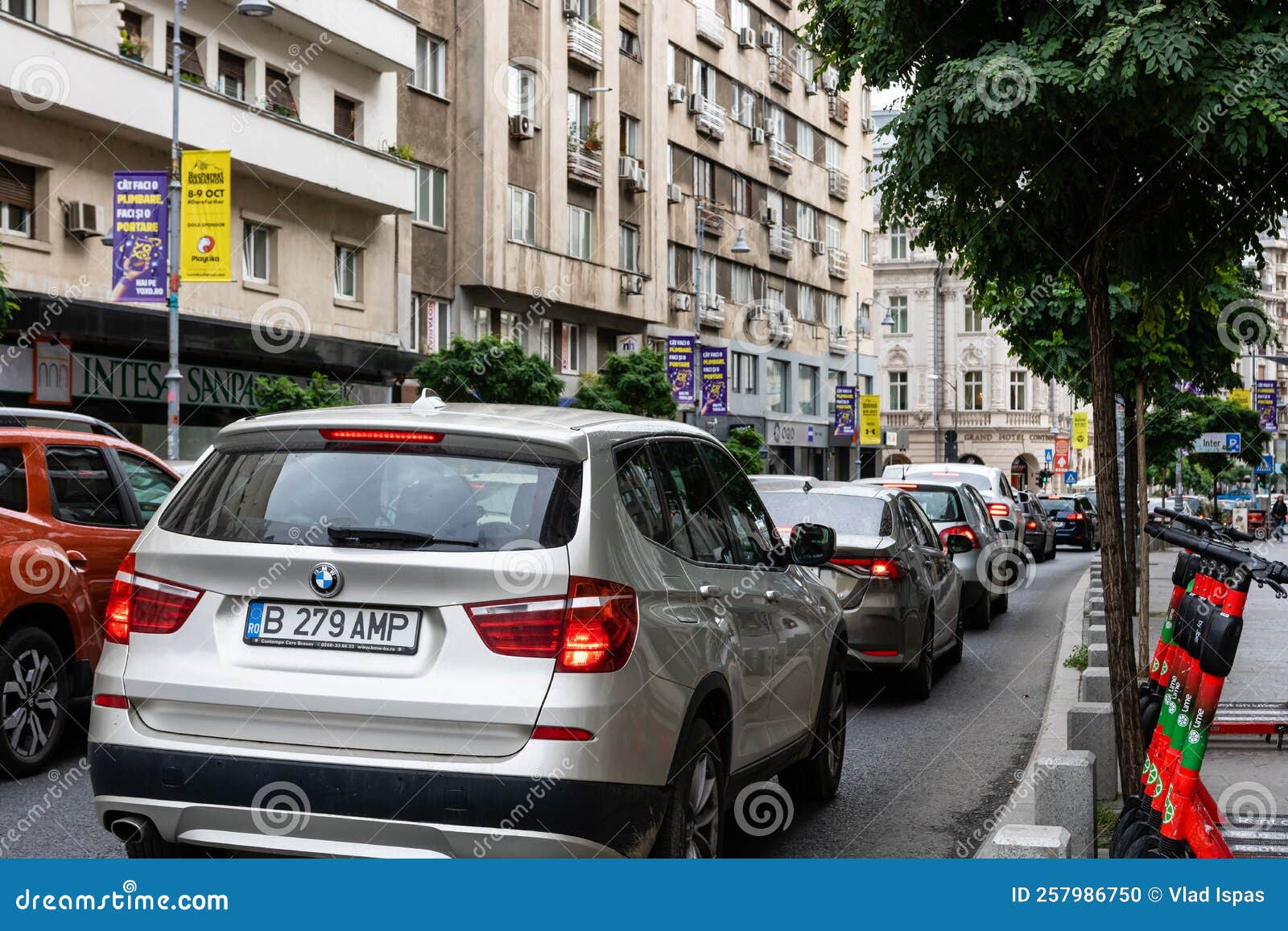Car Traffic at Rush Hour. Car Pollution, Traffic Jam in Bucharest ...