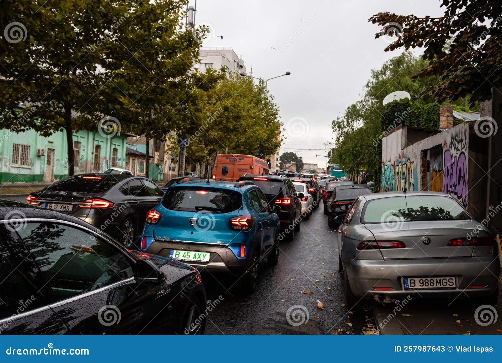 Car Traffic at Rush Hour. Car Pollution, Traffic Jam in Bucharest ...