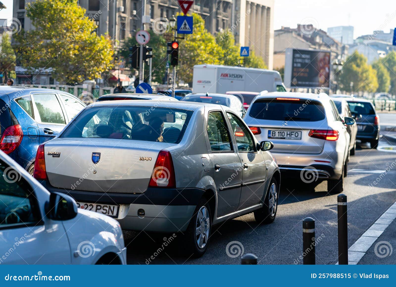 Car Traffic at Rush Hour. Car Pollution, Traffic Jam in Bucharest ...
