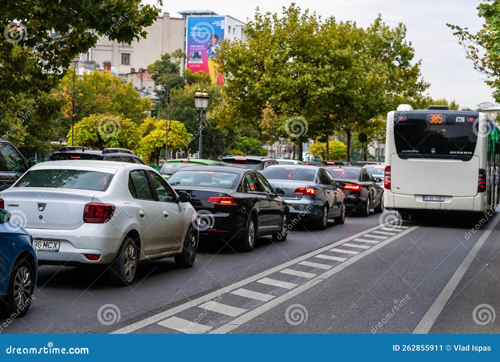 Car Traffic at Rush Hour, Car Pollution, Traffic Jam in Bucharest ...
