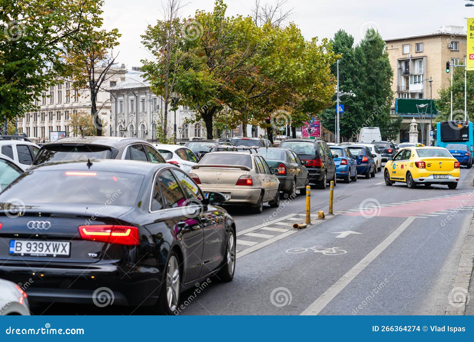 Car Traffic at Rush Hour, Car Pollution, Traffic Jam in Bucharest ...