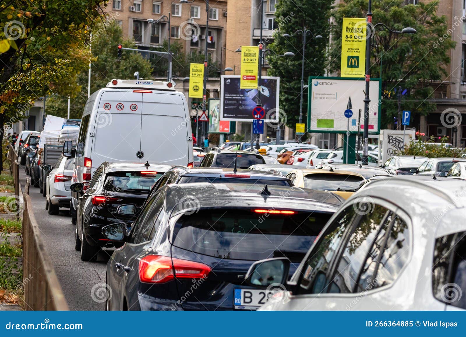 Car Traffic at Rush Hour, Car Pollution, Traffic Jam in Bucharest ...