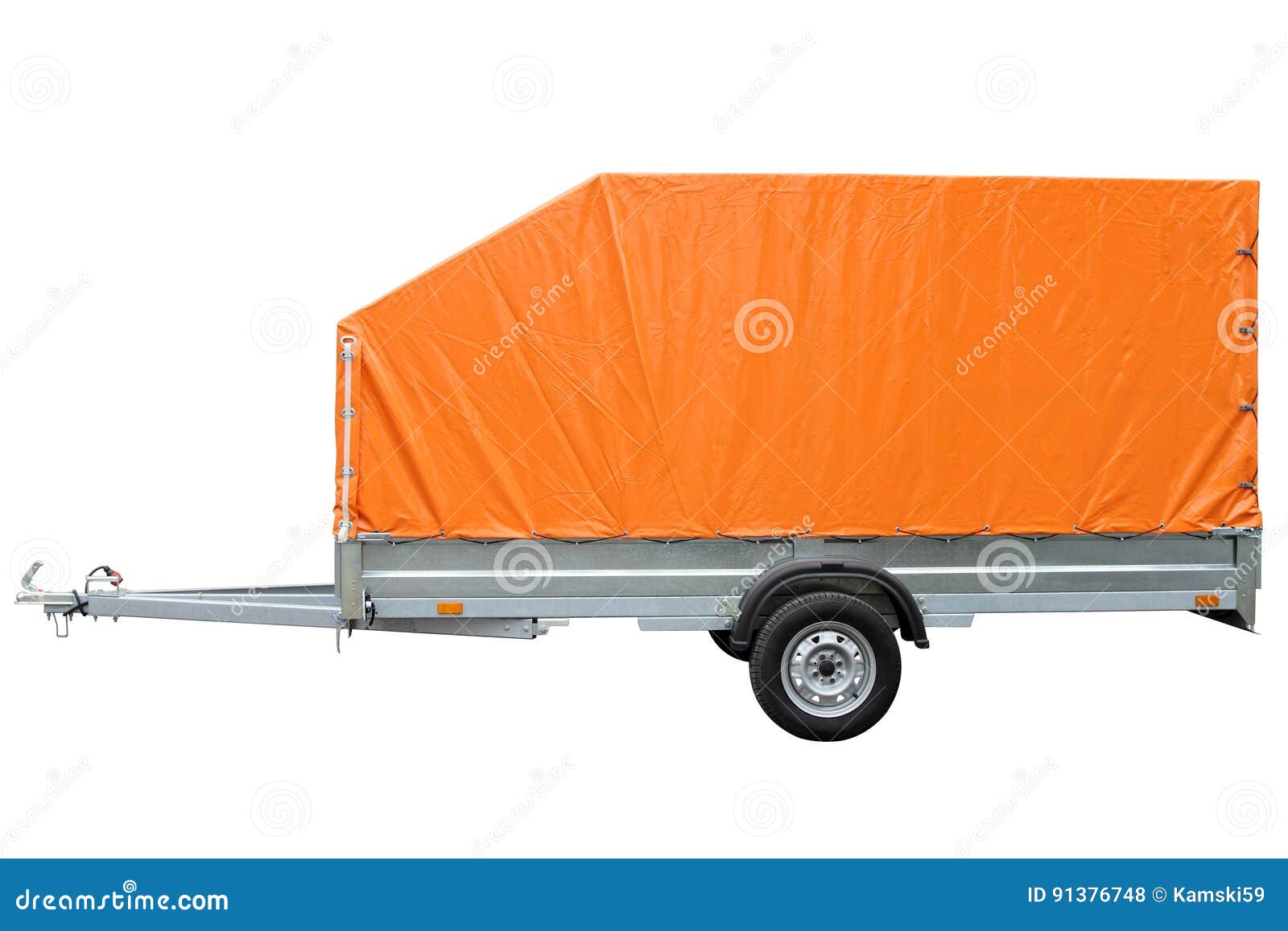 Car Trailer with Canvas Awning Isolated on White Background. Stock ...
