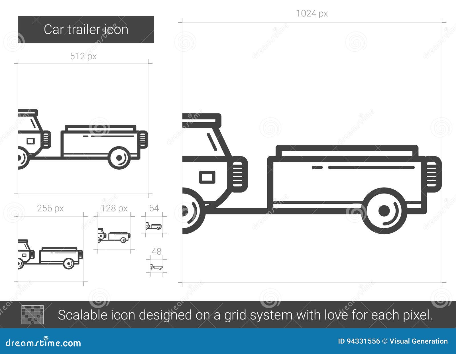 Car trailer line icon. stock vector. Illustration of tourism - 94331556
