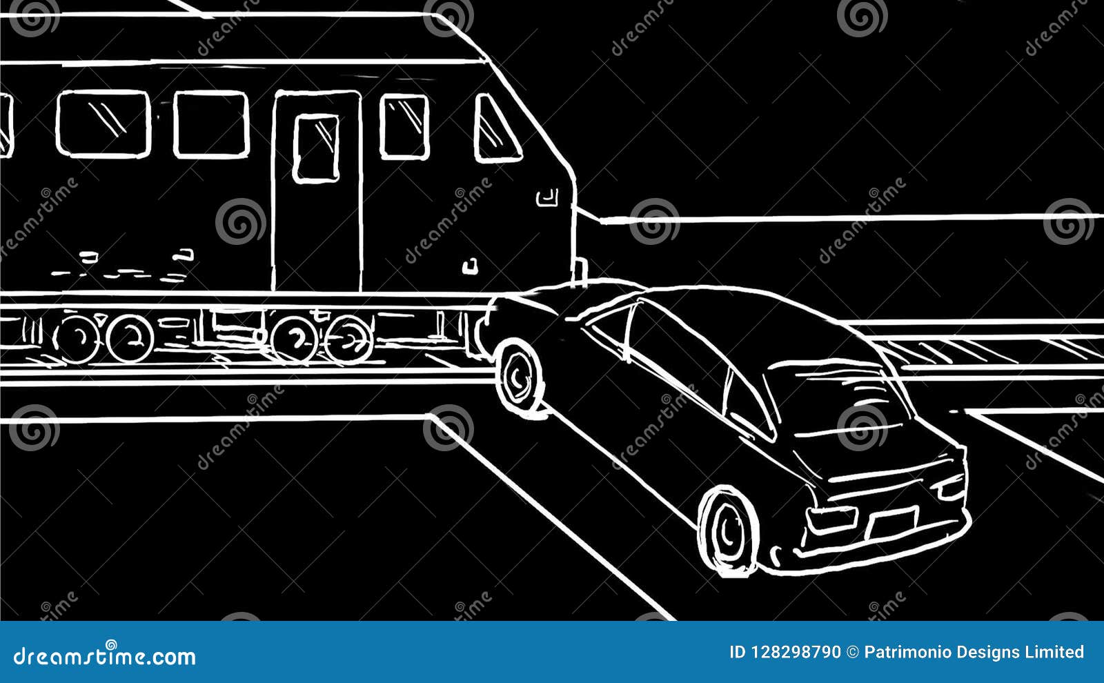Car and Train Crash at Intersection Drawing 2D Animation Stock Footage ...