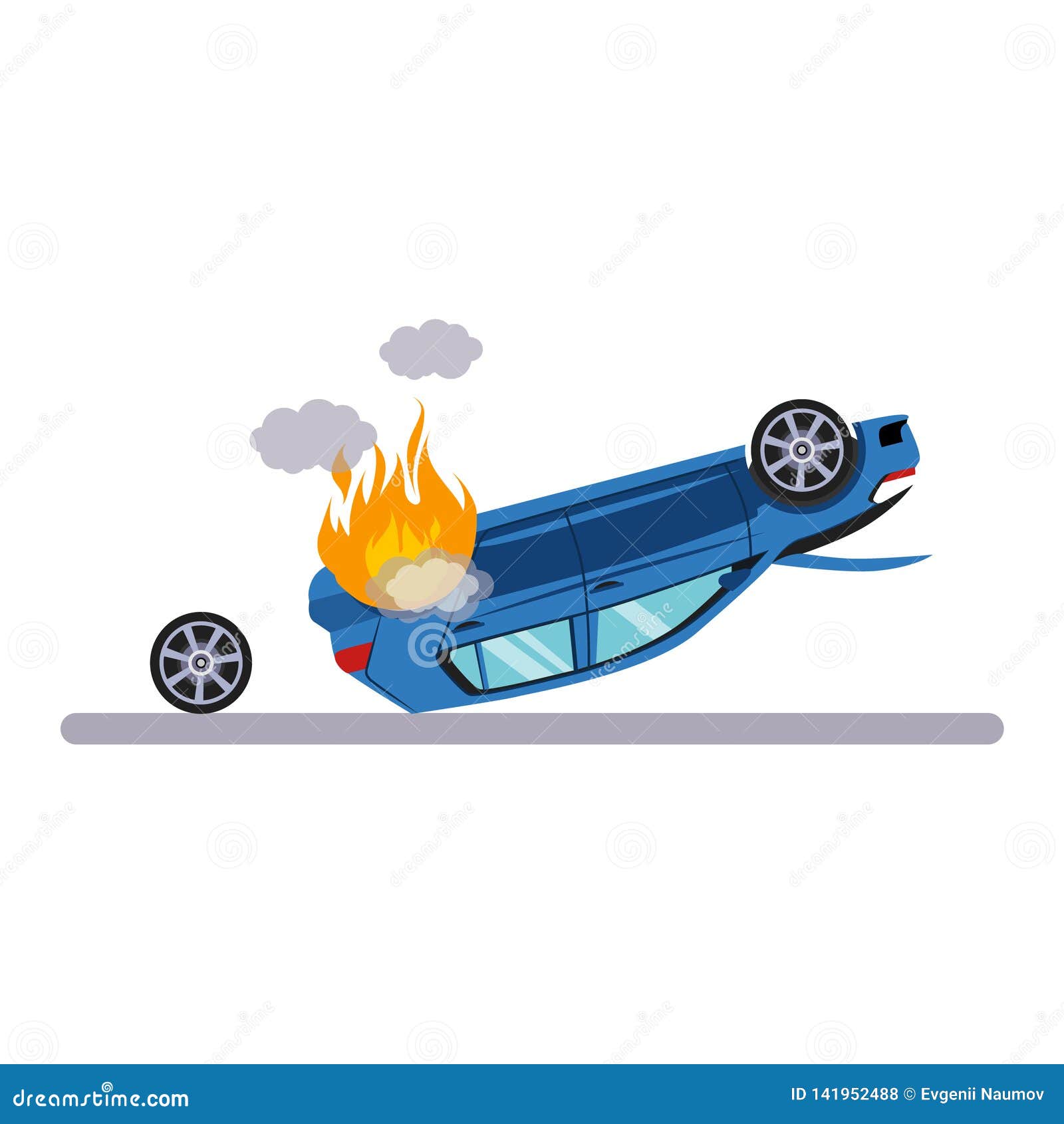 Car and Transportation Issue with Burning Car. Vector Illustration ...