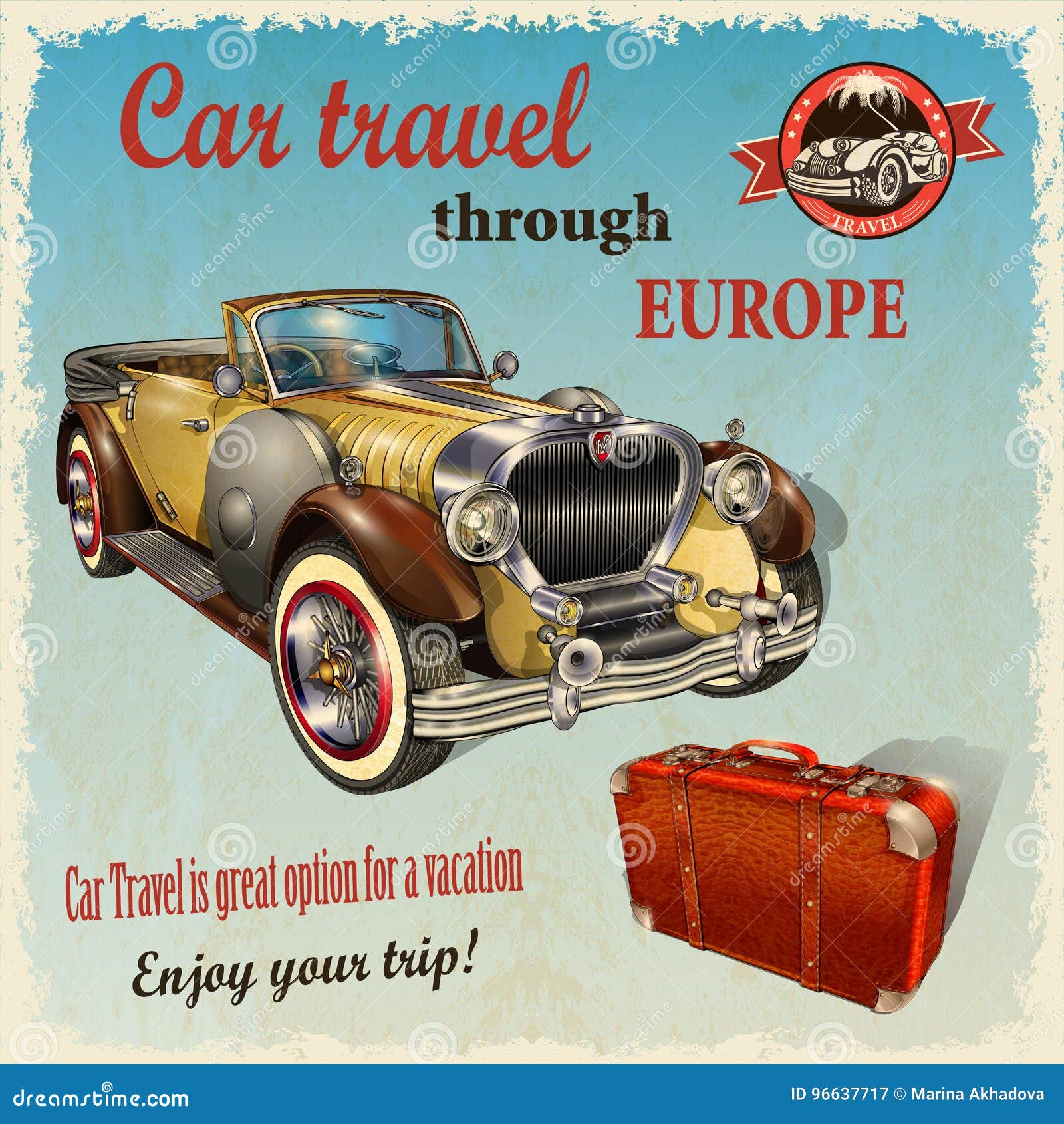 Car travel retro poster stock illustration. Illustration of 1950s ...