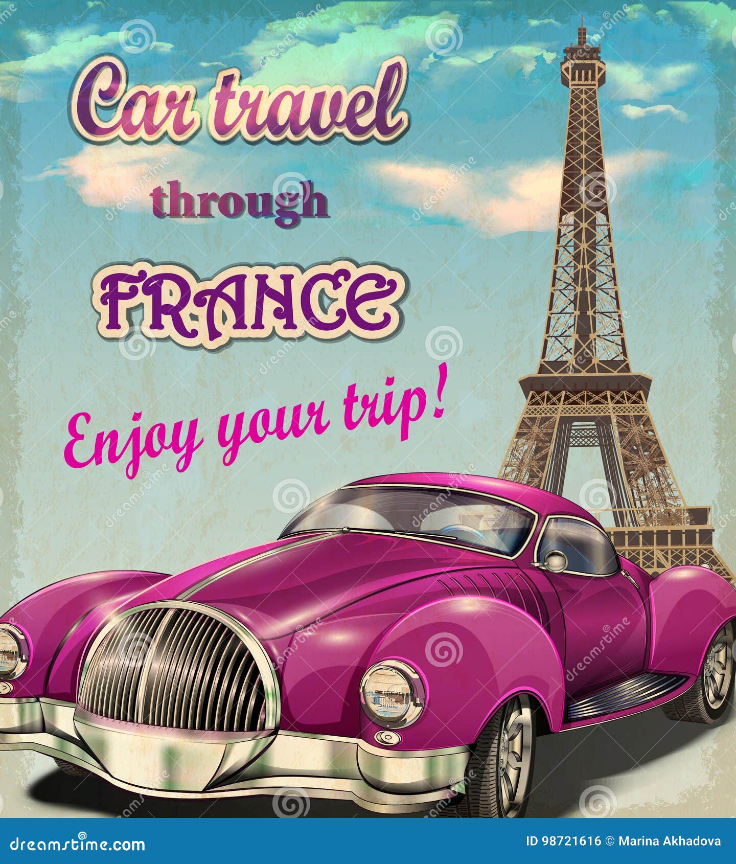 Car travel retro poster stock illustration. Illustration of europe ...