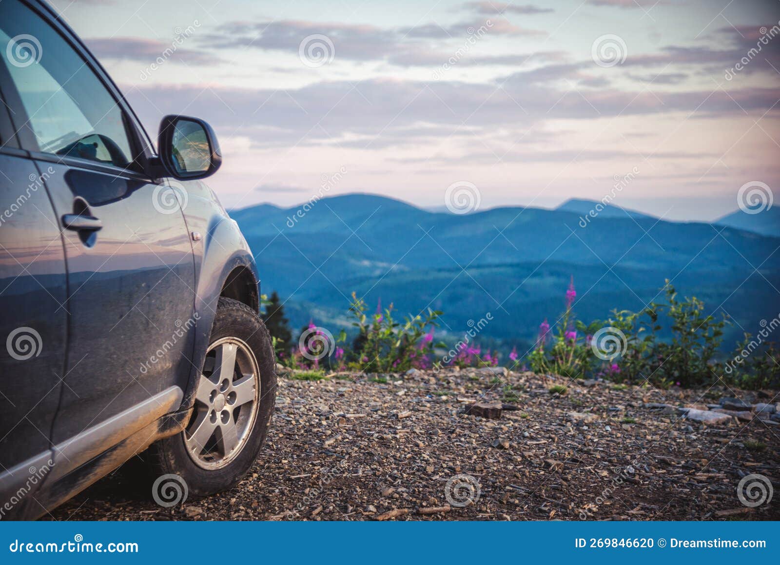 Car for Traveling with a Mountain Road Stock Photo - Image of adventure ...