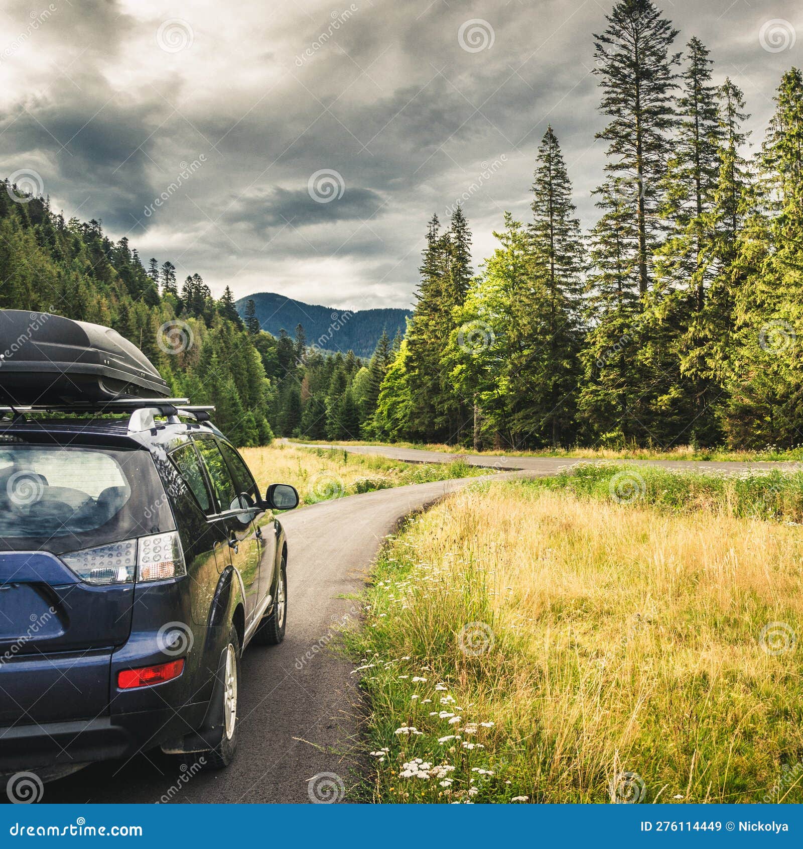 Car for Traveling with a Mountain Road Stock Image - Image of vehicle ...