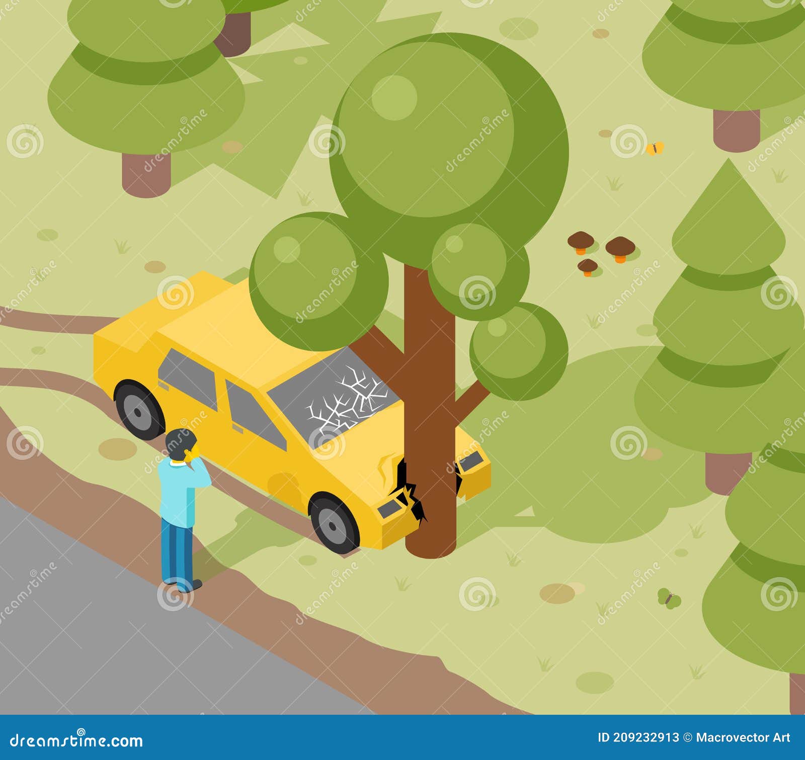 Car tree crash stock vector. Illustration of human, danger - 209232913