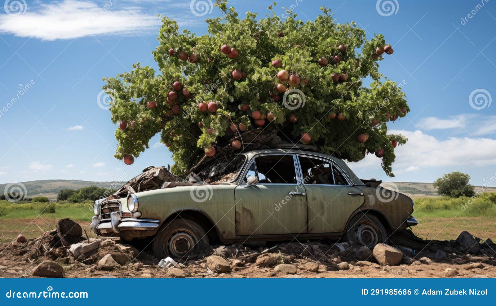 A car with a tree on top stock illustration. Illustration of parked ...
