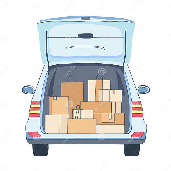 Car Trunk Loaded with Boxes for Moving or Delivery Stock Vector ...