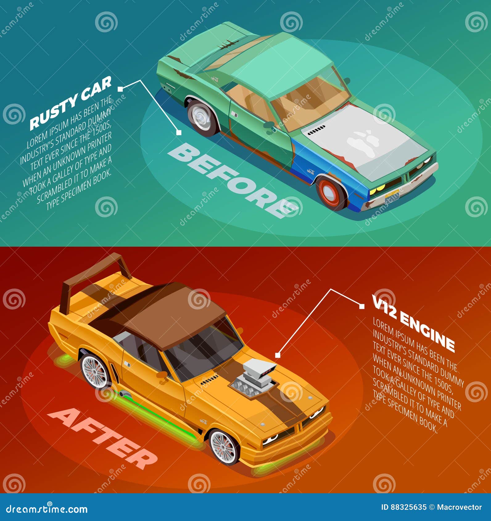 Car Tuning 2 Isometric Banners Set Stock Vector - Illustration of ...