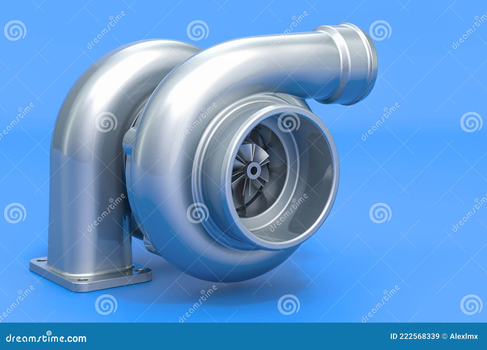 Car Turbocharger on Blue Backdrop, 3D Rendering Stock Illustration ...
