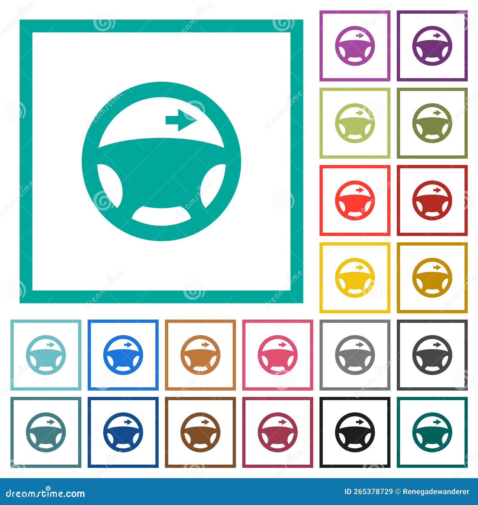 Car Turn Right Signal Dashboard Light Flat Color Icons with Quadrant ...