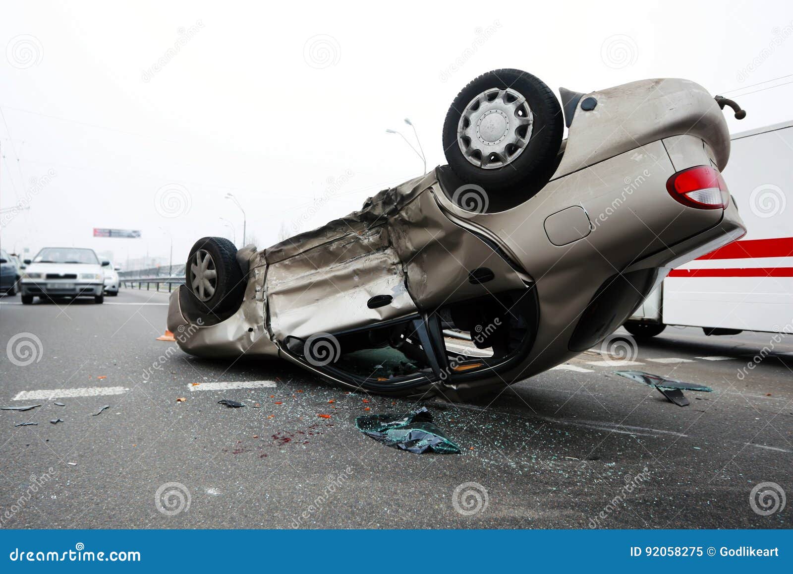 Car Turned Over after Accident Stock Image - Image of road, asphalt ...