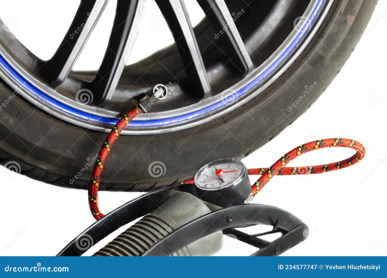 Car Tyre Foot Pump Isolated on White Stock Image - Image of power ...