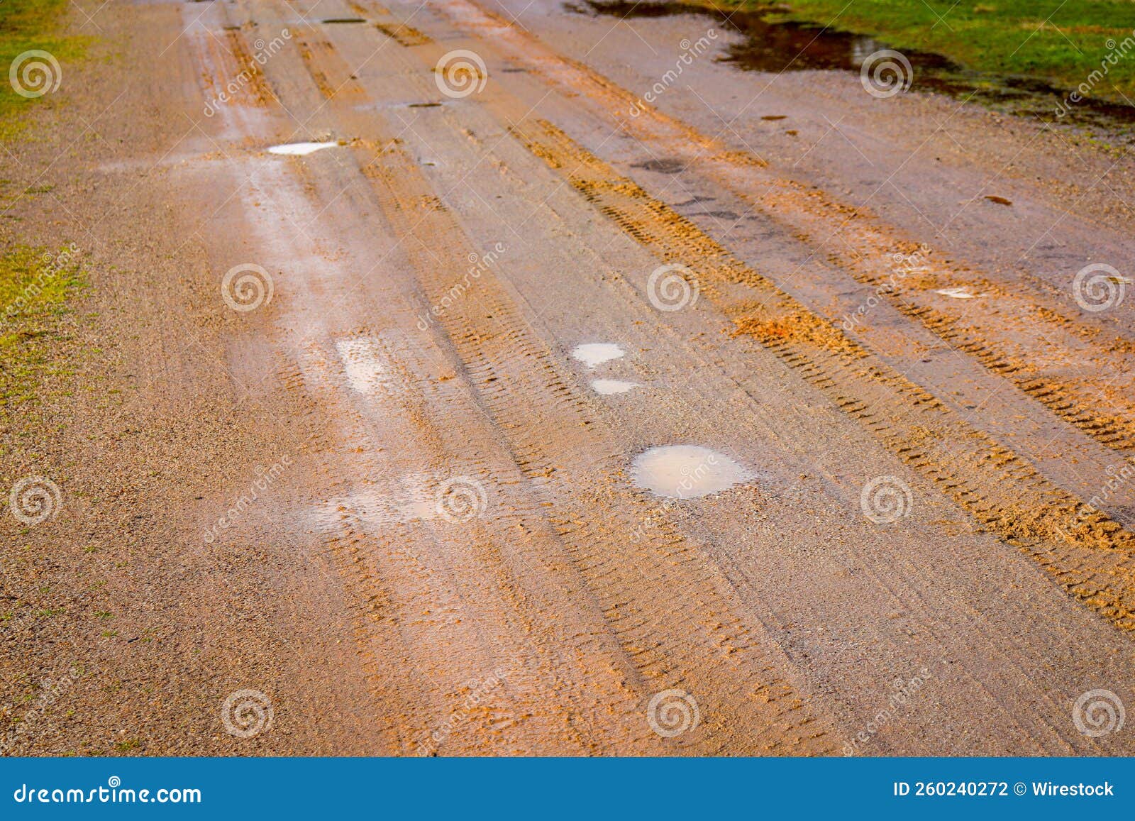 Car Tyre Tracks on the Wet Solid Ground, Close-up Stock Photo - Image ...