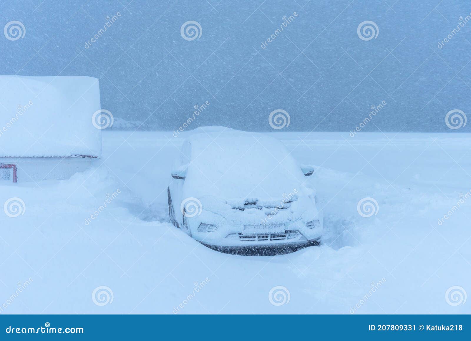 Car Under the Snow during Heavy Snowfall Stock Image - Image of heavy ...