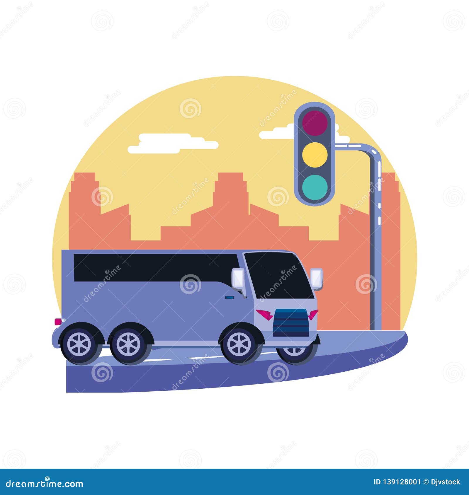 Car Van with Traffic Light Semaphore Stock Vector - Illustration of ...
