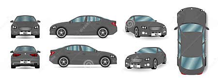 Car Vector. Set of Different Angles of a Grey Car, Front, Rear, Side ...