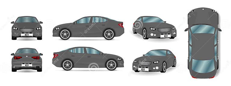 Car Vector. Set of Different Angles of a Grey Car, Front, Rear, Side ...