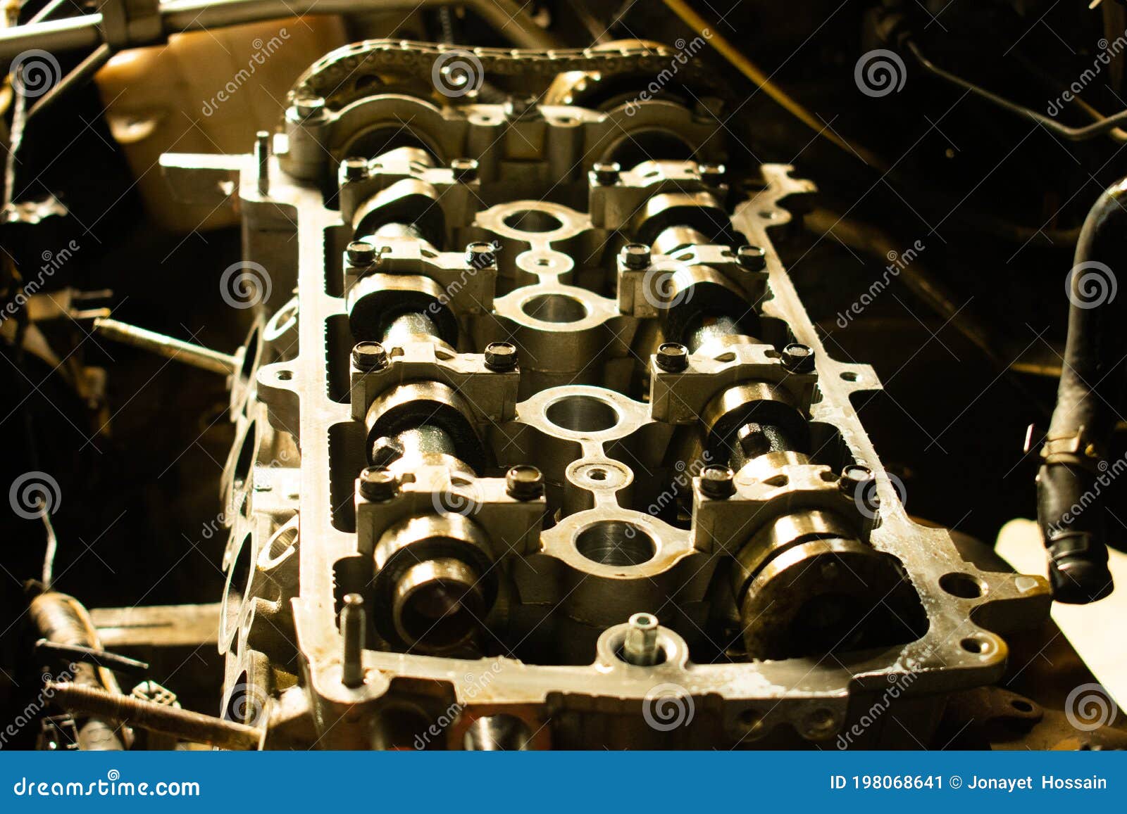 Car or Vehicle Open Engine Machine in a Automobile Center Stock Image ...