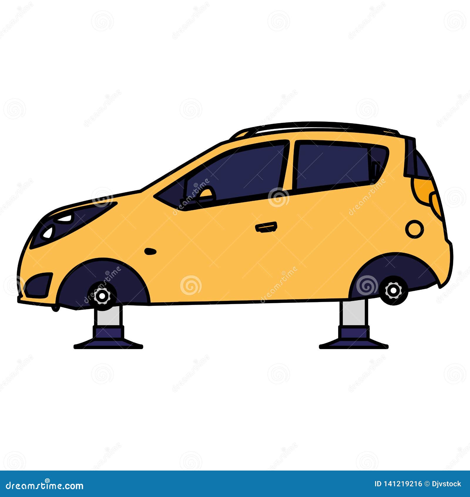 Car Vehicle without Tires in Mechanical Workshop Stock Vector ...