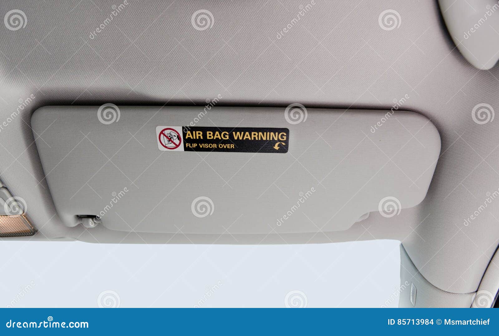 Car Sun Visor And Warning Signs Of Airbag System In Car. Stock Photo ...