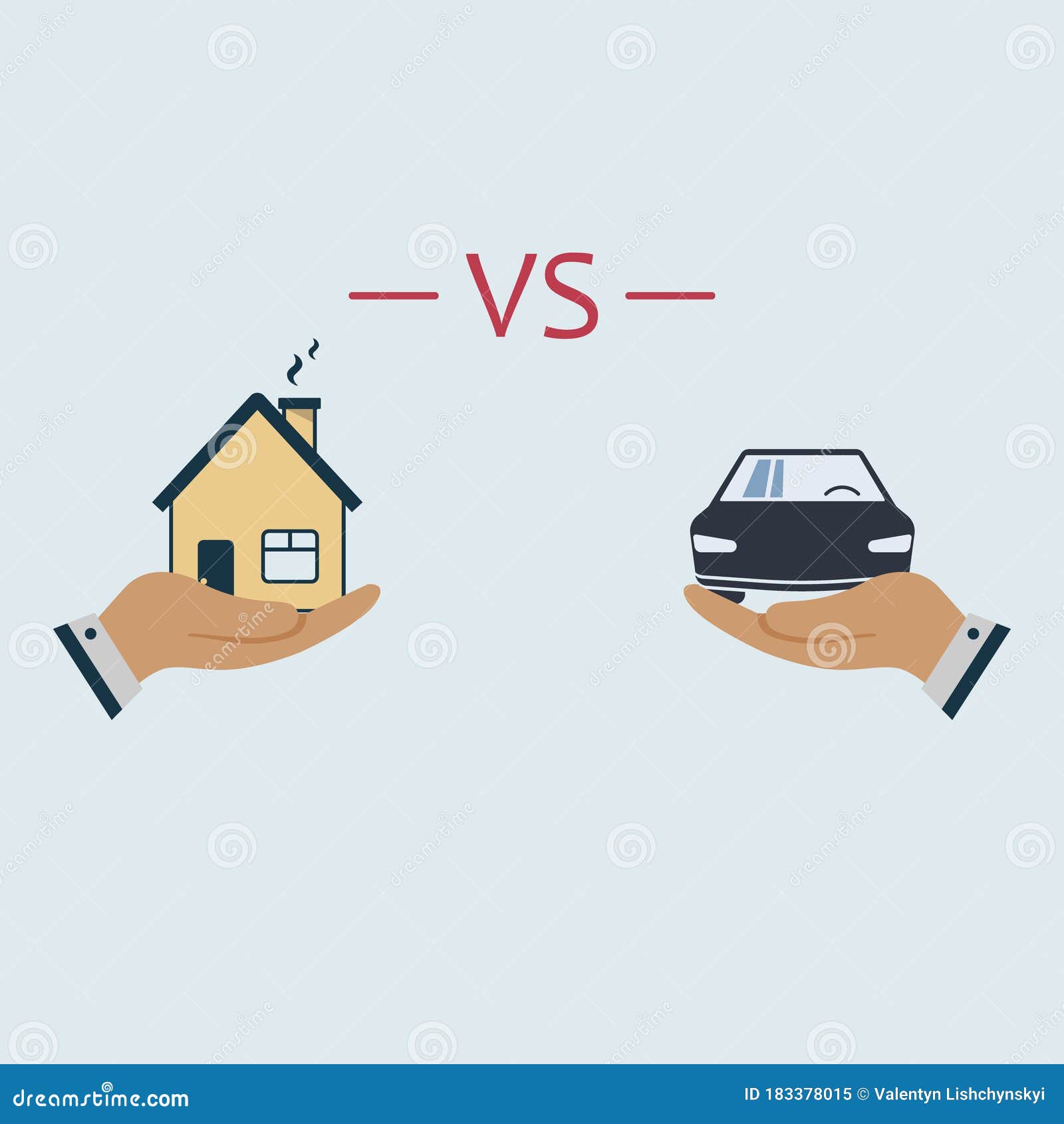 Car VS House on Hand Icon. Vector Symbol Flat Style Stock Vector ...