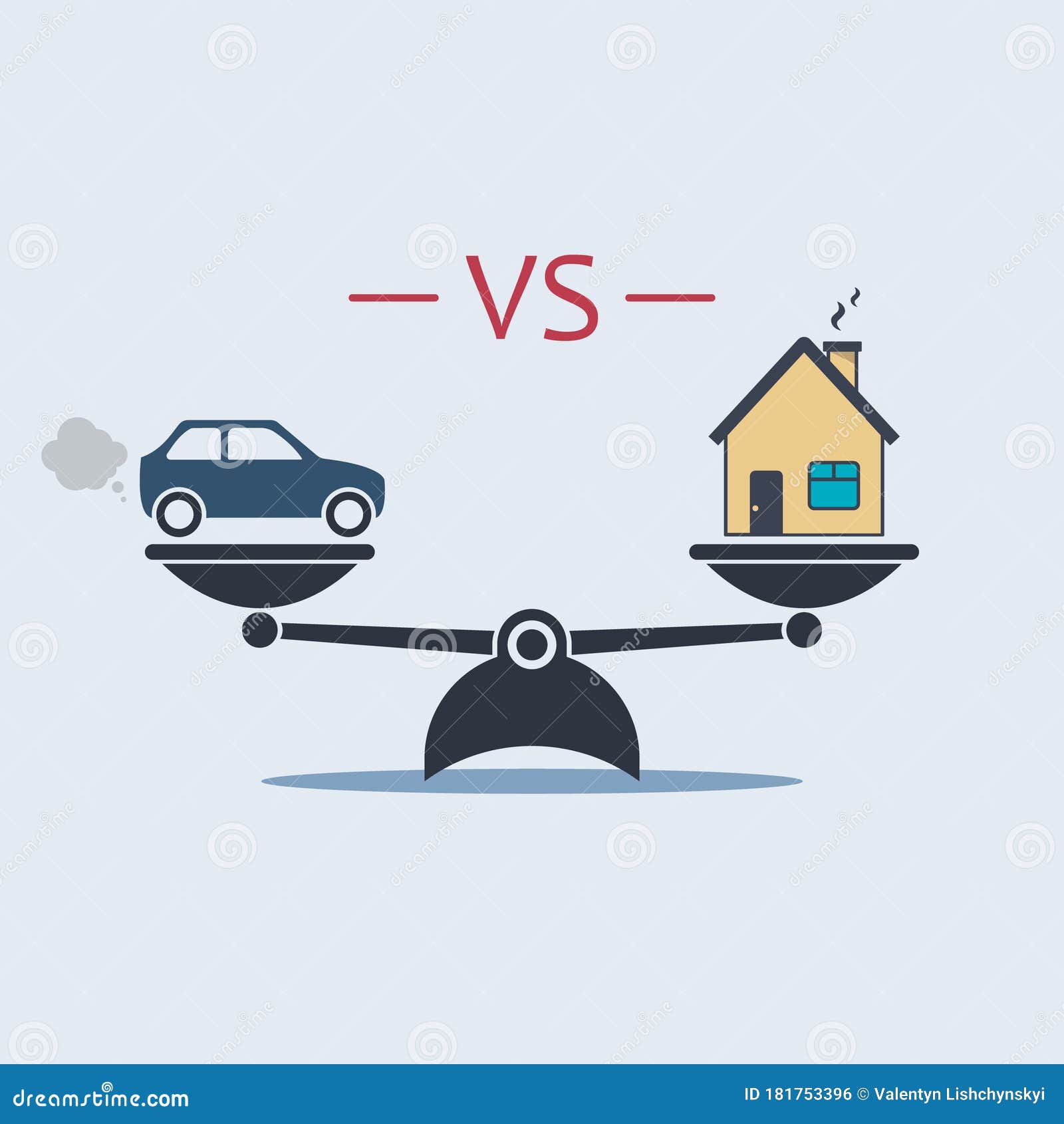 Car Vs House Icon on Scale. Vector Symbol in Flat Style Stock Vector ...