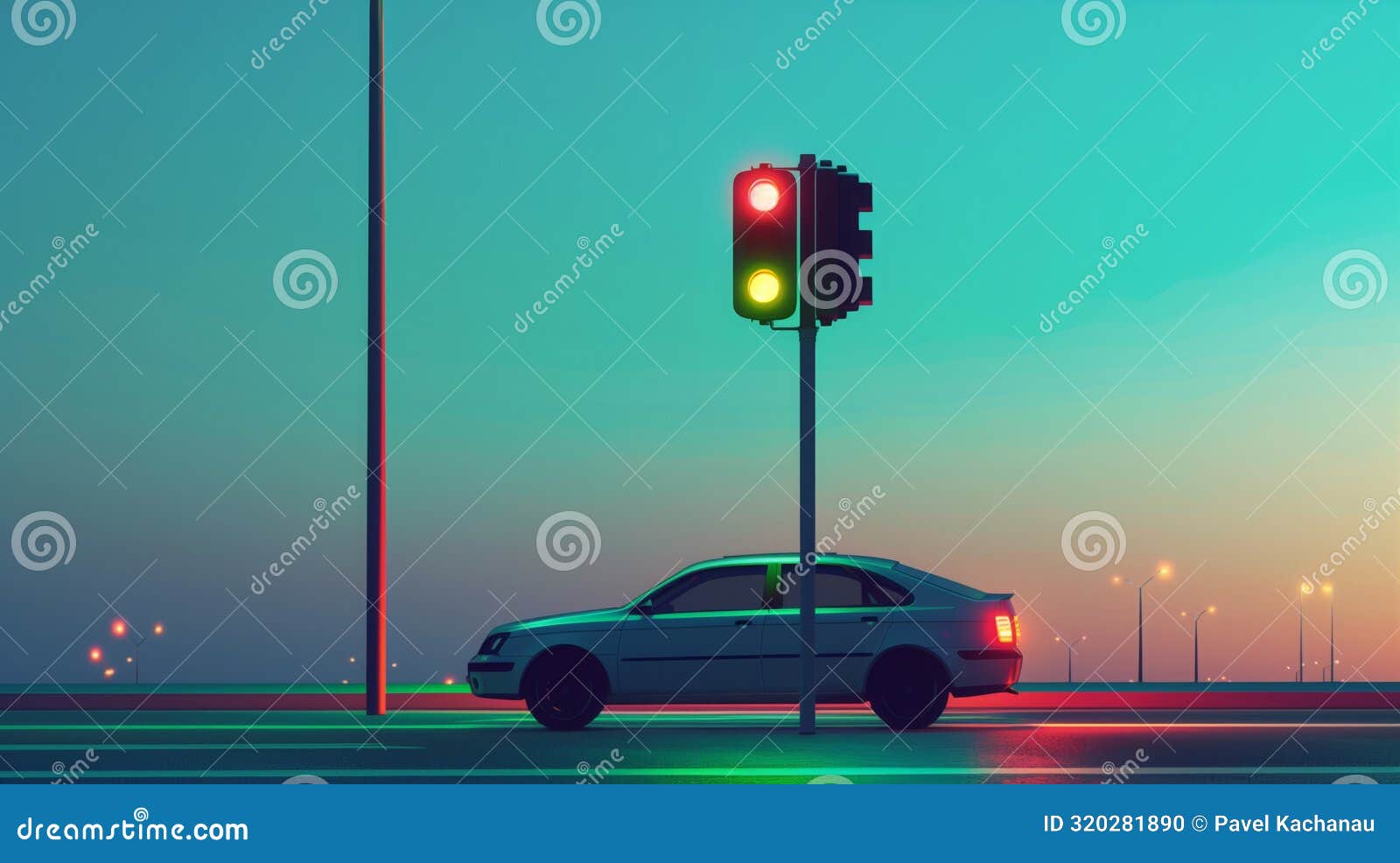 A Car Waiting at a Traffic Light with a Green Signal Stock Photo ...