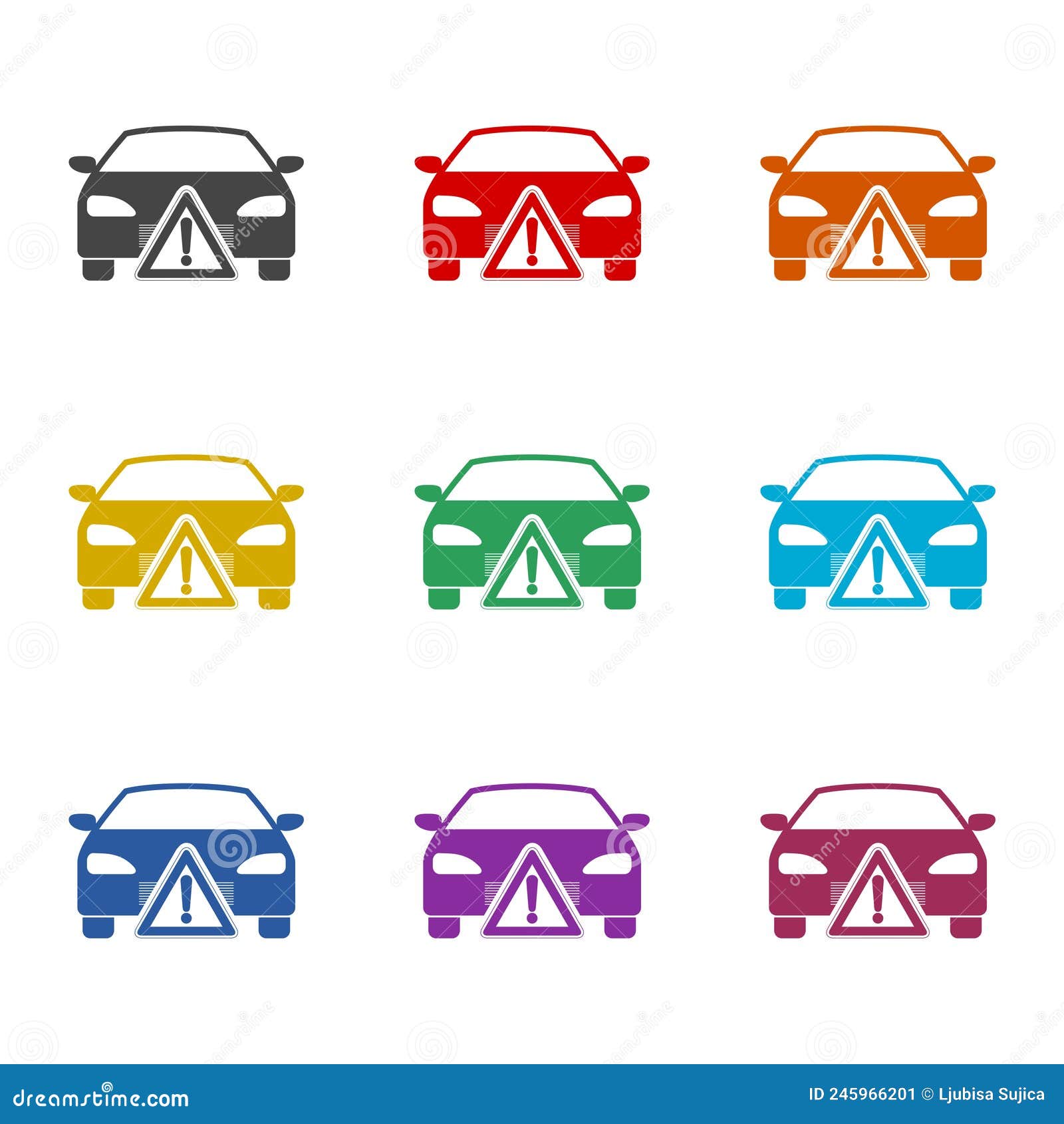 Car warning icon color set stock vector. Illustration of safety - 245966201