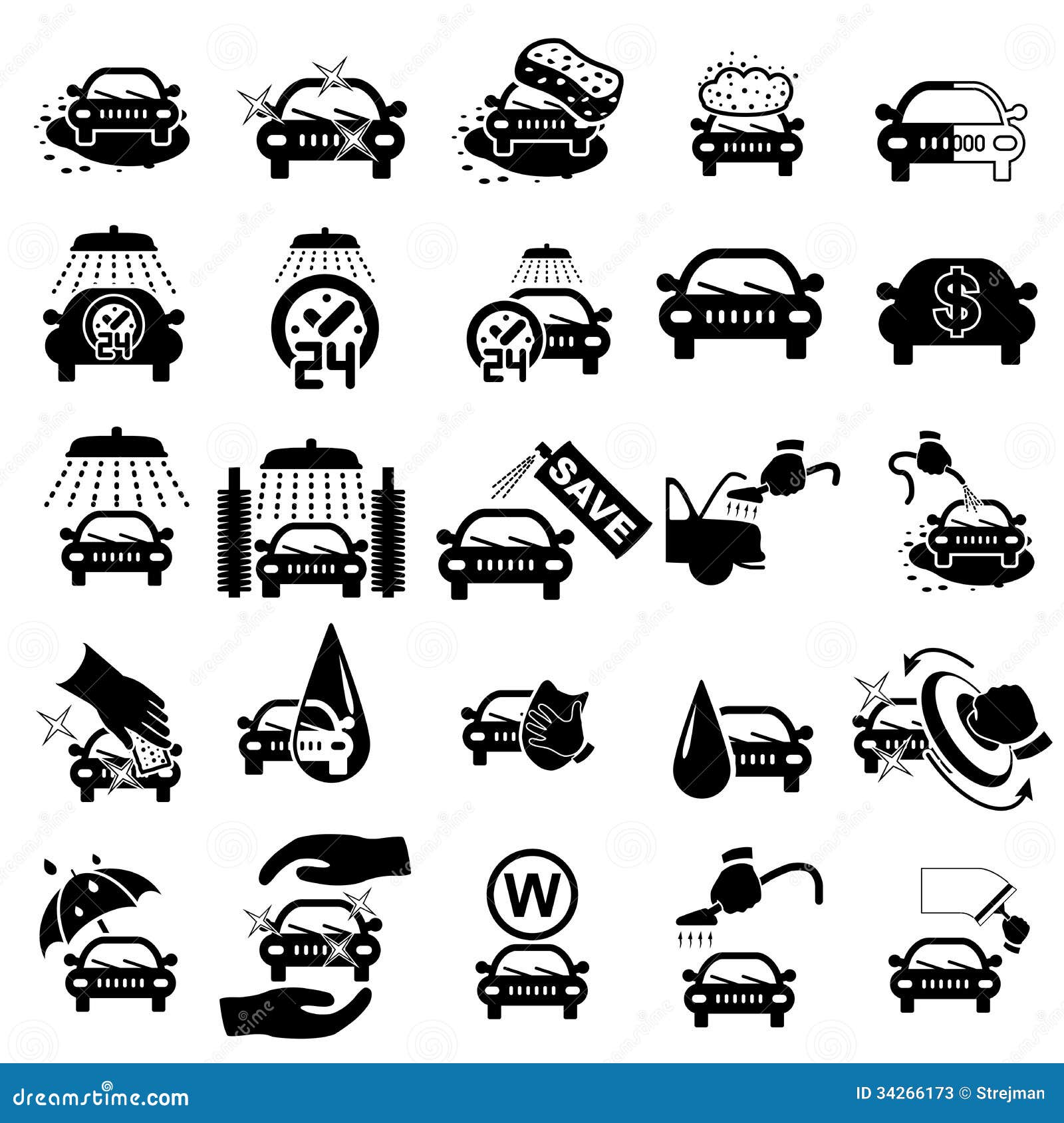 Car Wash Icons Set Cartoon Vector 34266173
