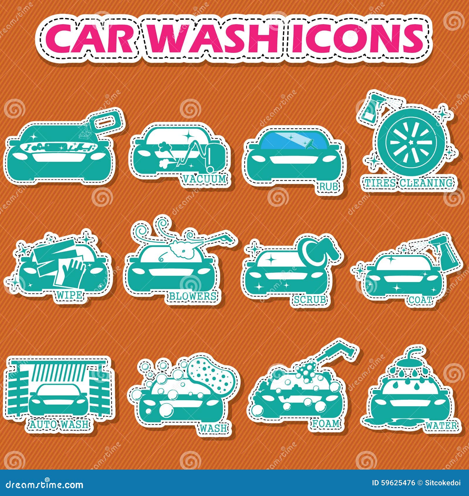 Car Wash Icons in Sticker Style Stock Vector - Illustration of motor ...