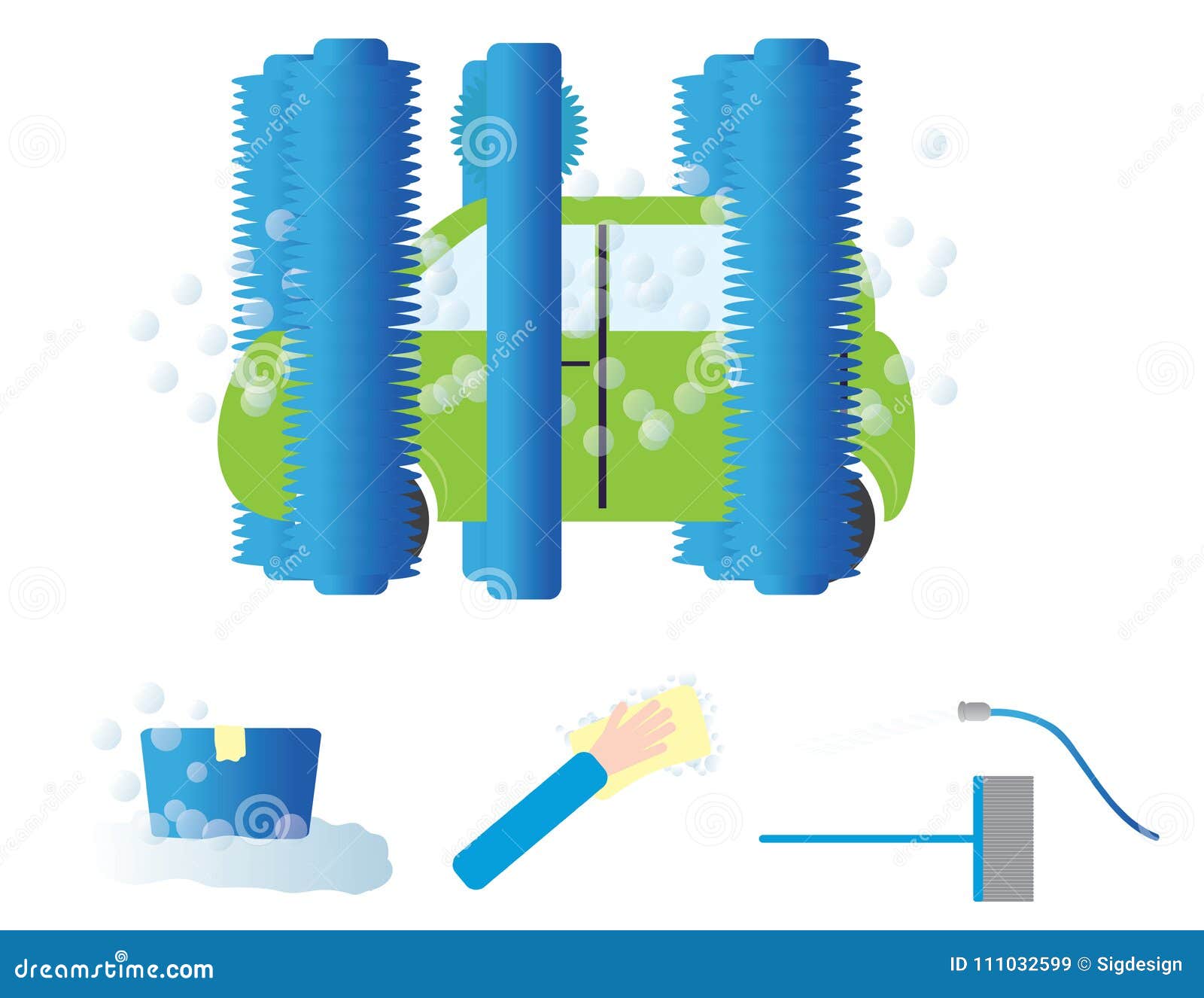 Car Wash Machine and Cleaning Elements Stock Vector - Illustration of ...