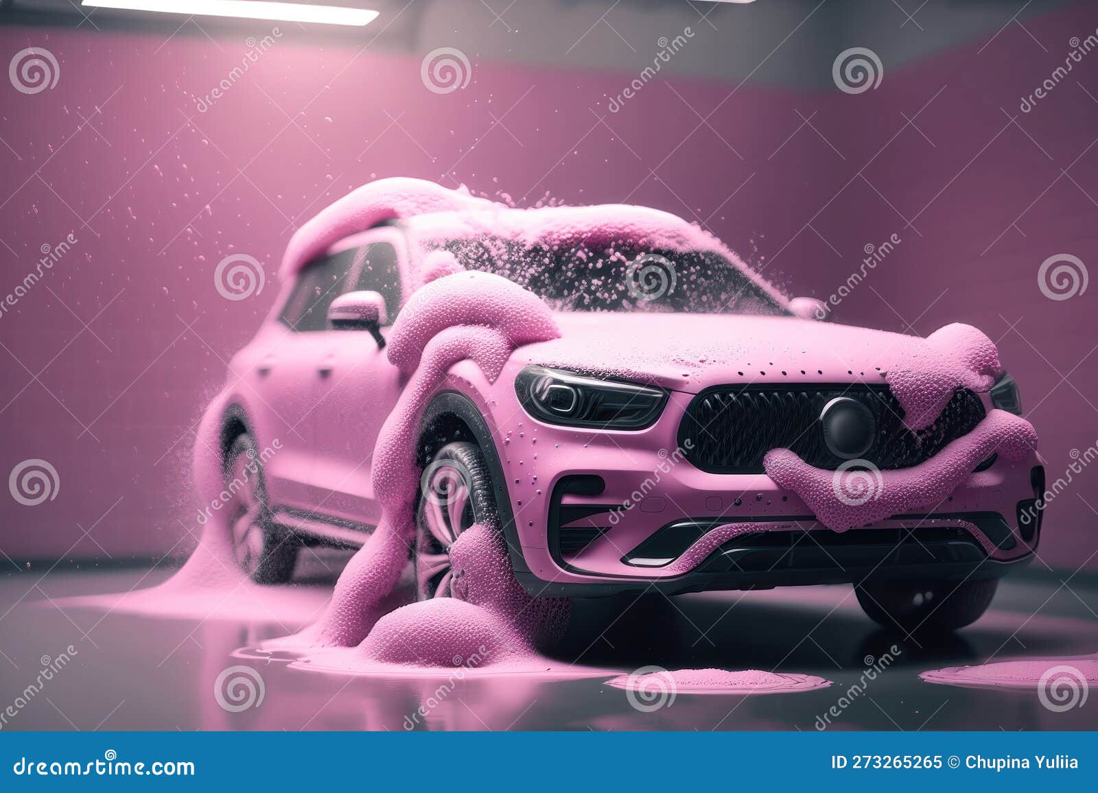 Car Wash with Pink Foam. AI Generated Stock Illustration - Illustration ...