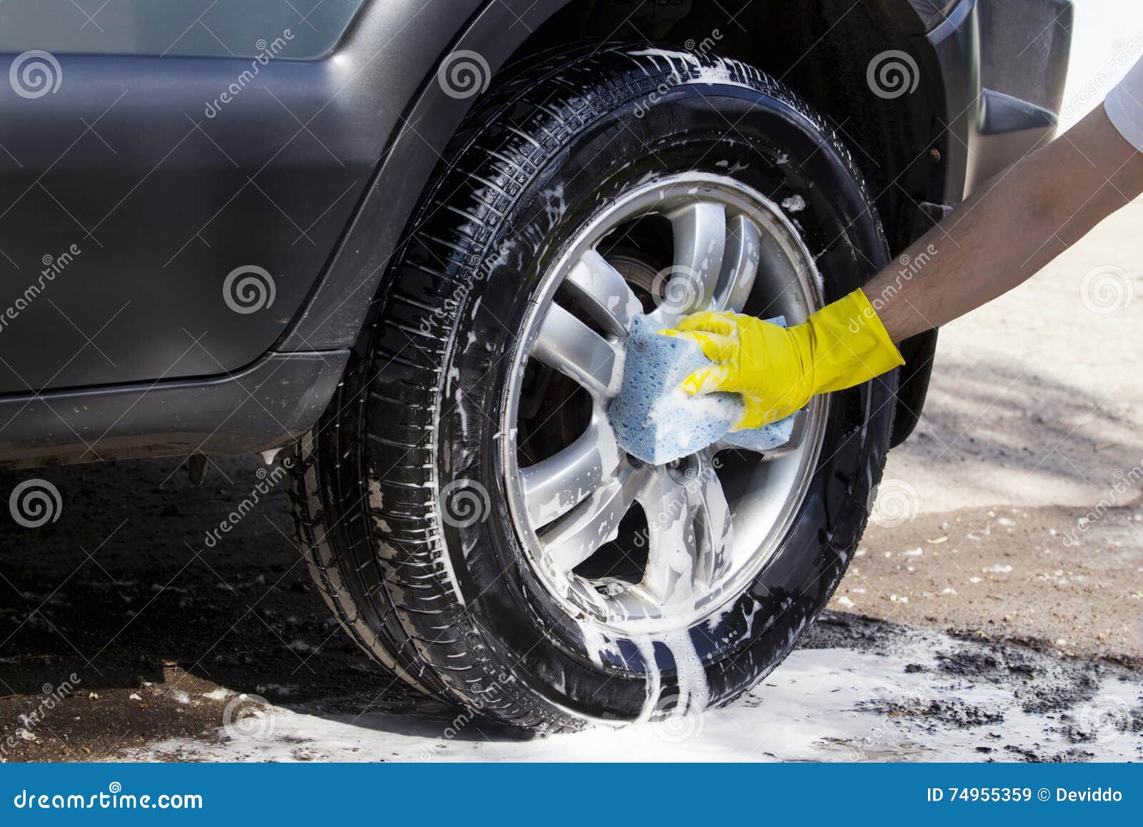 Car Wheel Washing, Detailing Concept. Cropped Close Up Image Of Car ...