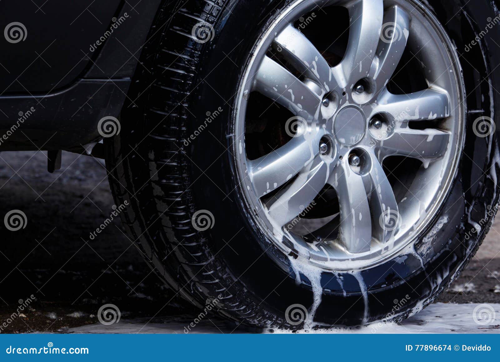 Car Wheel Washing, Detailing Concept. Cropped Close Up Image Of Car ...