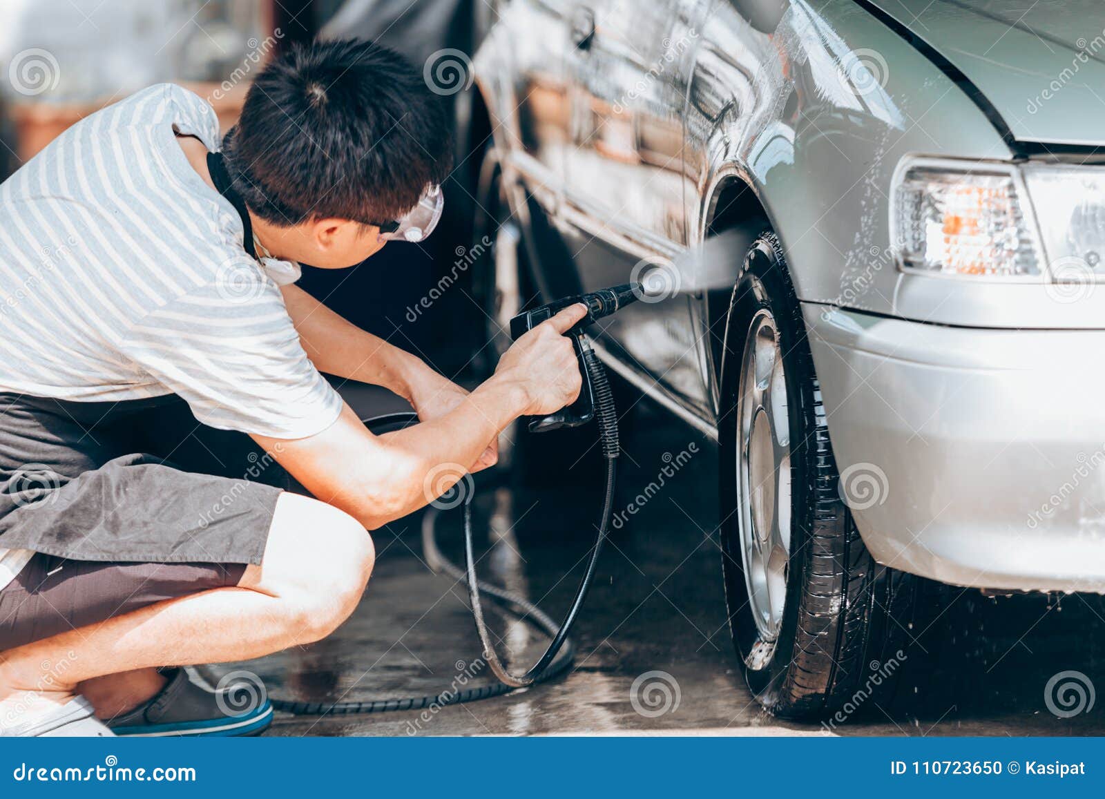 Washing And Cleaning Car In Self Service Car Wash Station. Car Washing ...
