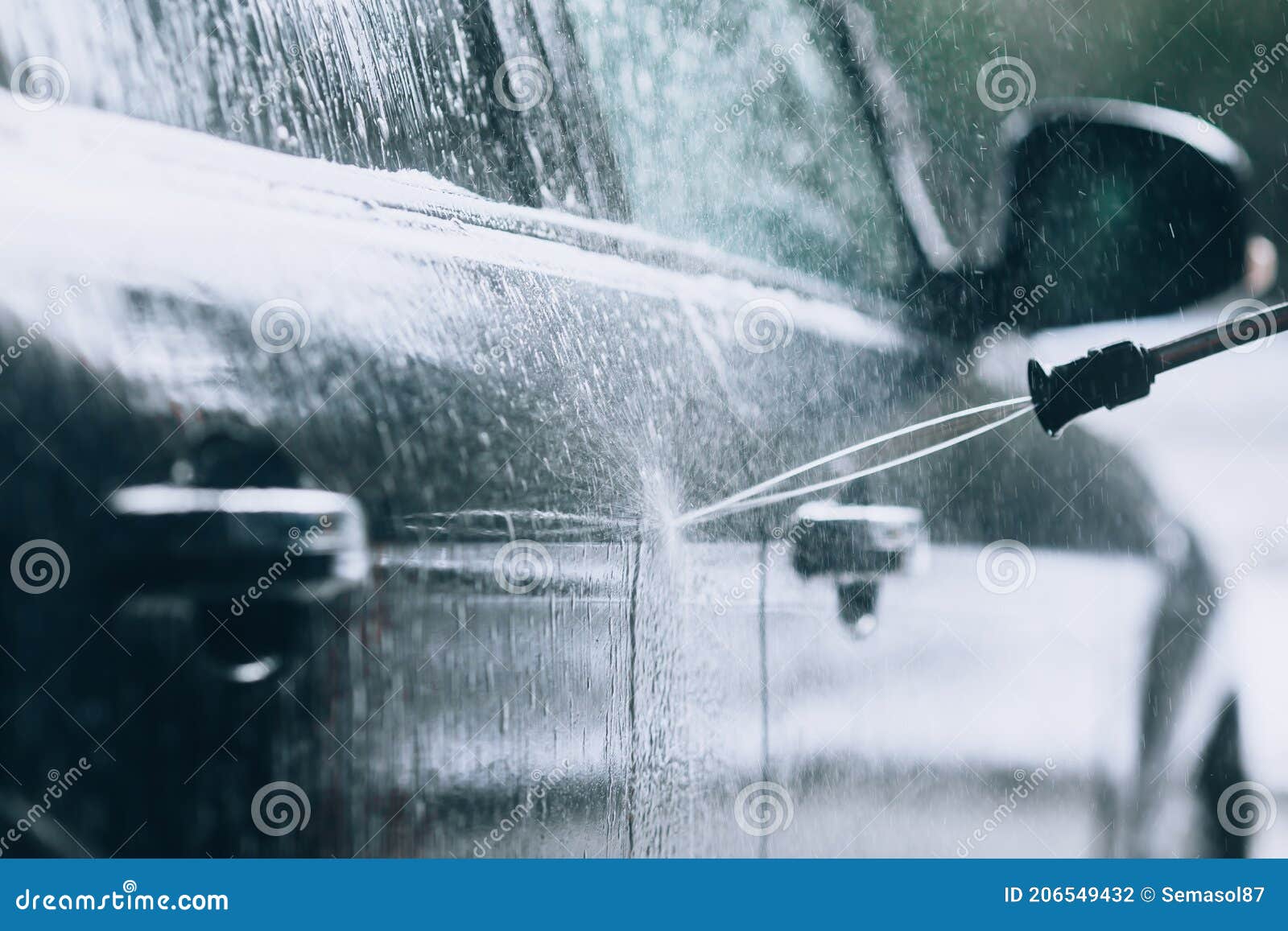 Car Washing. Selective Focus, Side View of Dark Car during Car Wash ...