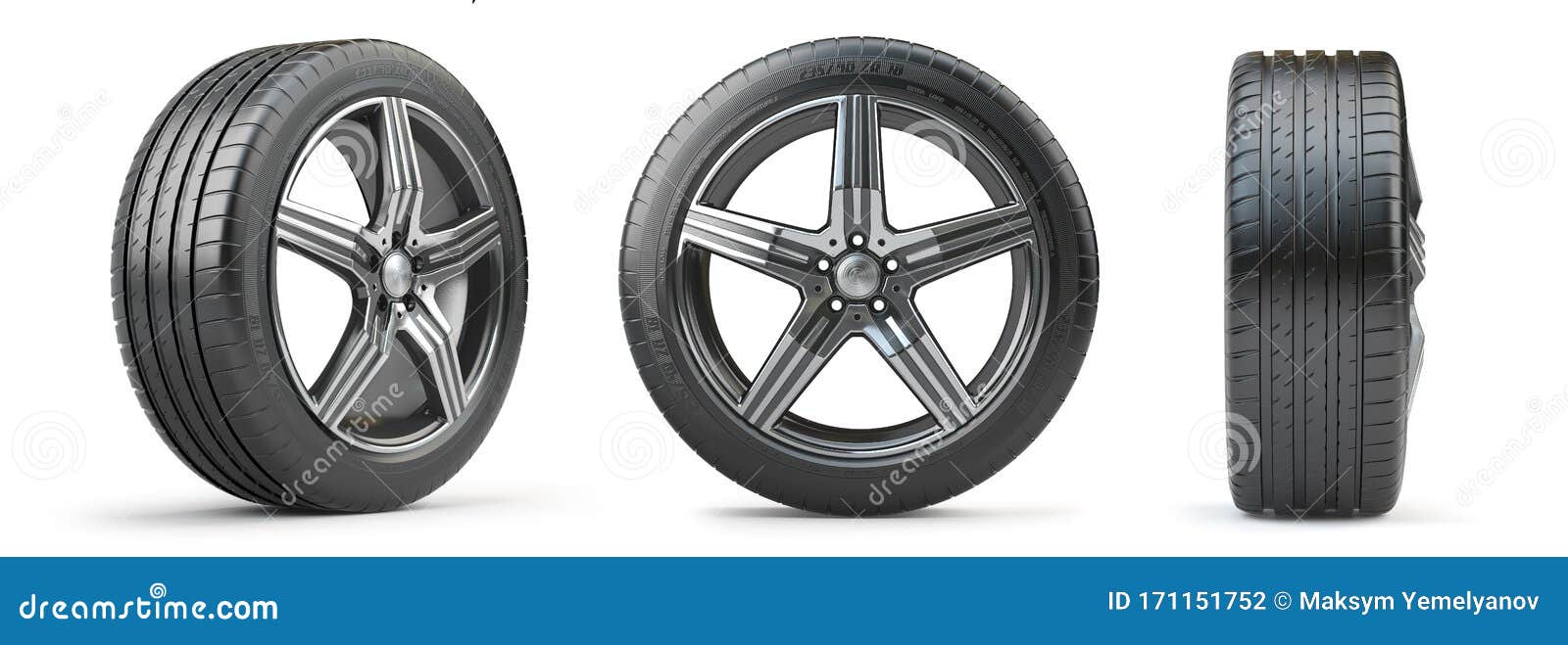 Car Wheel on Alloy Disc with Tyre Isolated on White. Different Points ...