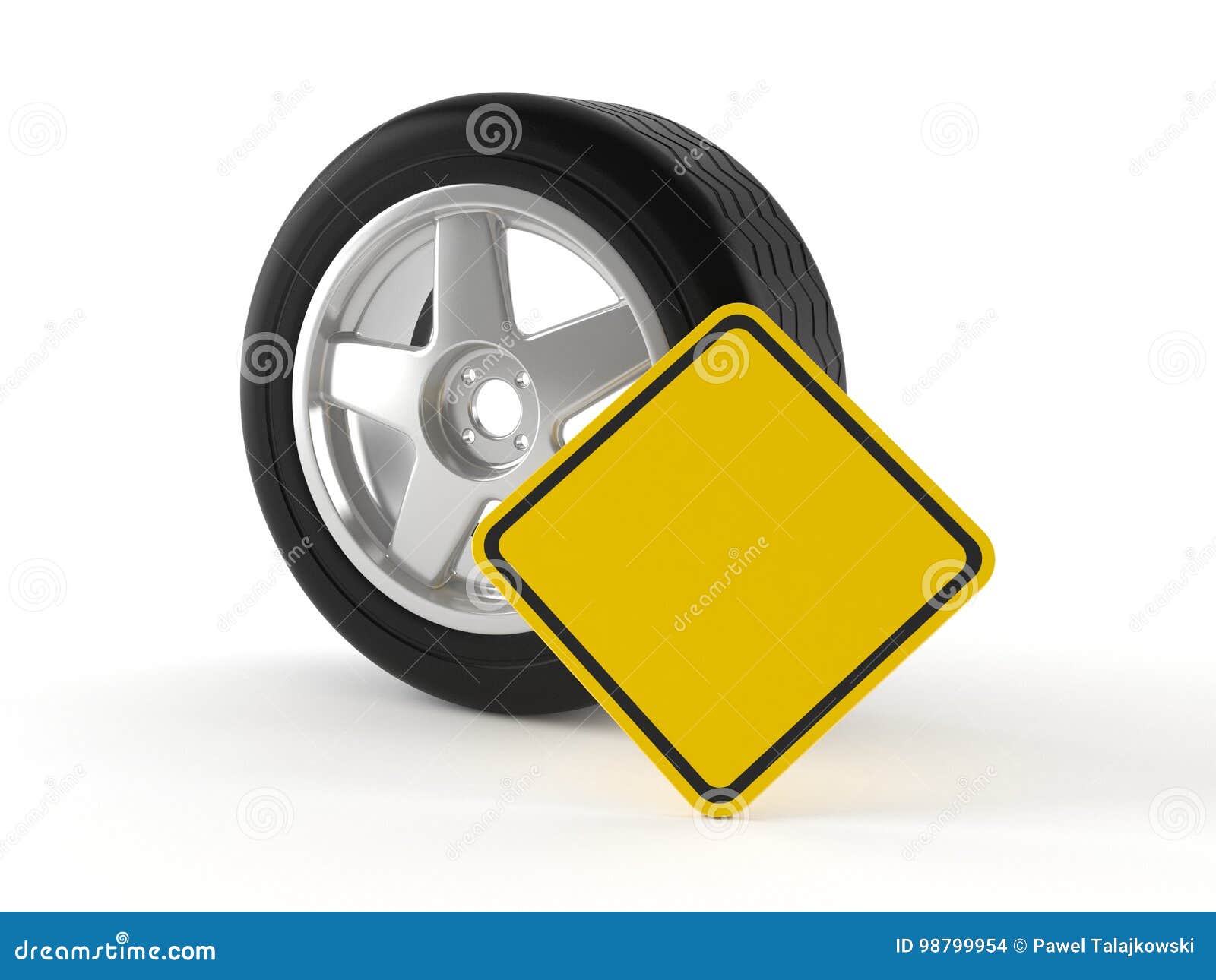 Car Wheel with Blank Road Sign Stock Illustration - Illustration of ...