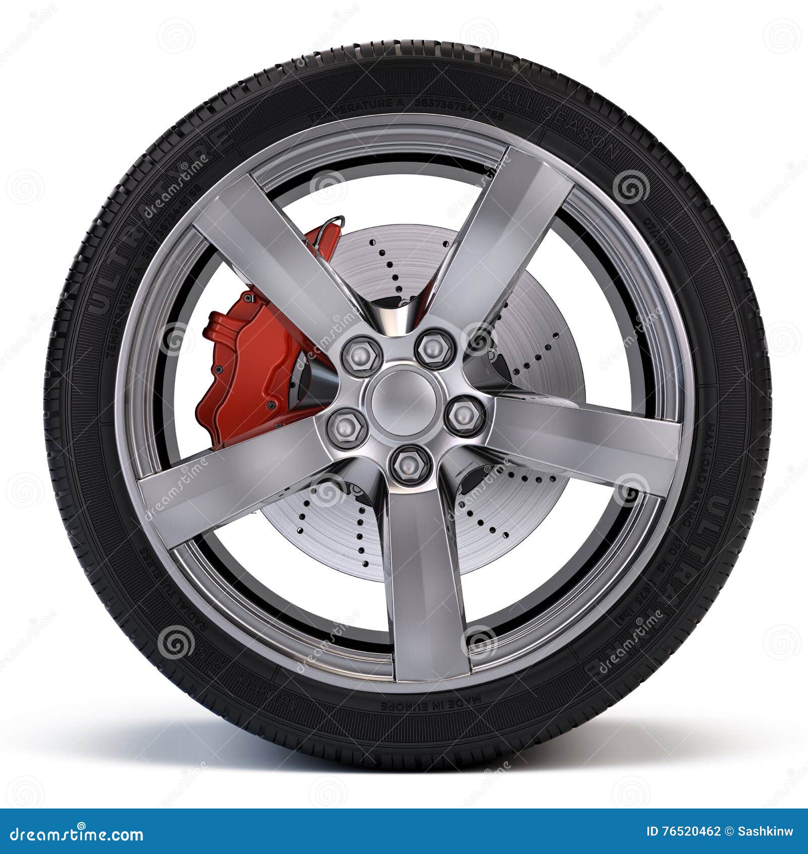 Car Wheel with Brake Disc and Caliper Isolated on White Stock ...