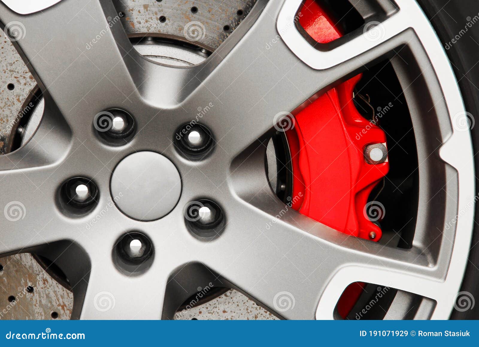 Car Wheel. Brake Discs. Red Car Caliper. Background Stock Image - Image ...
