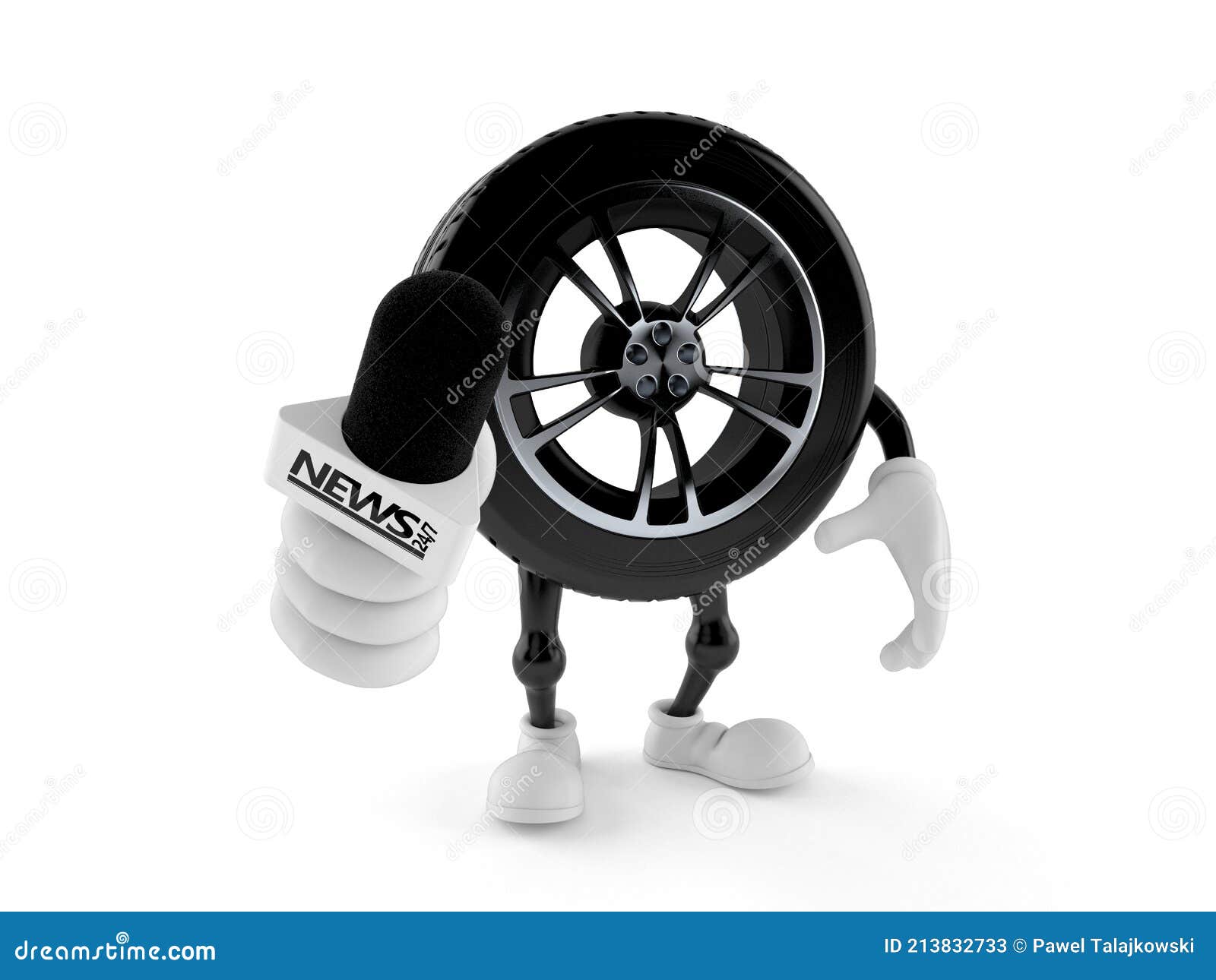 Car Wheel Character Holding Interview Microphone Stock Illustration ...