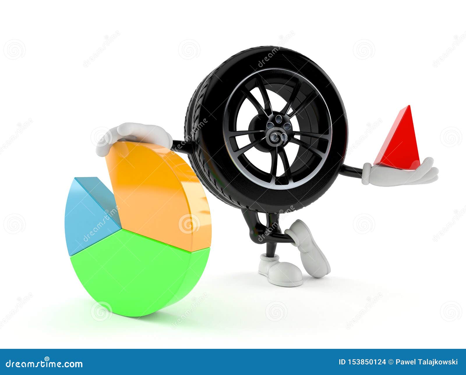 Car Wheel Character with Pie Chart Stock Illustration - Illustration of ...